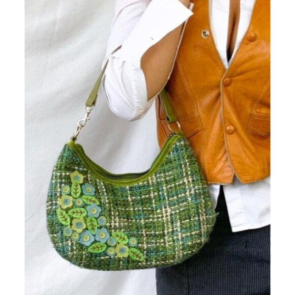 Minicci | Bags | Vintage Tweed Small Hobo Bag Purse Minicci Greeen Blue ...